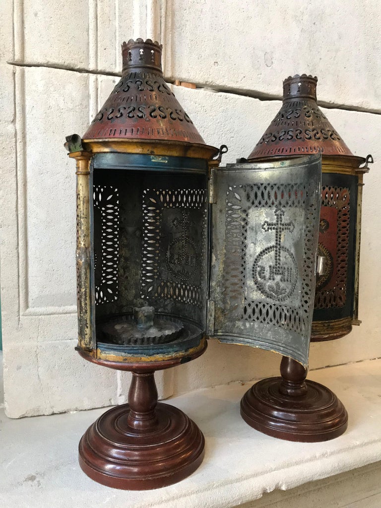 Pair Continental Central European Candle Lanterns table Lamps ...