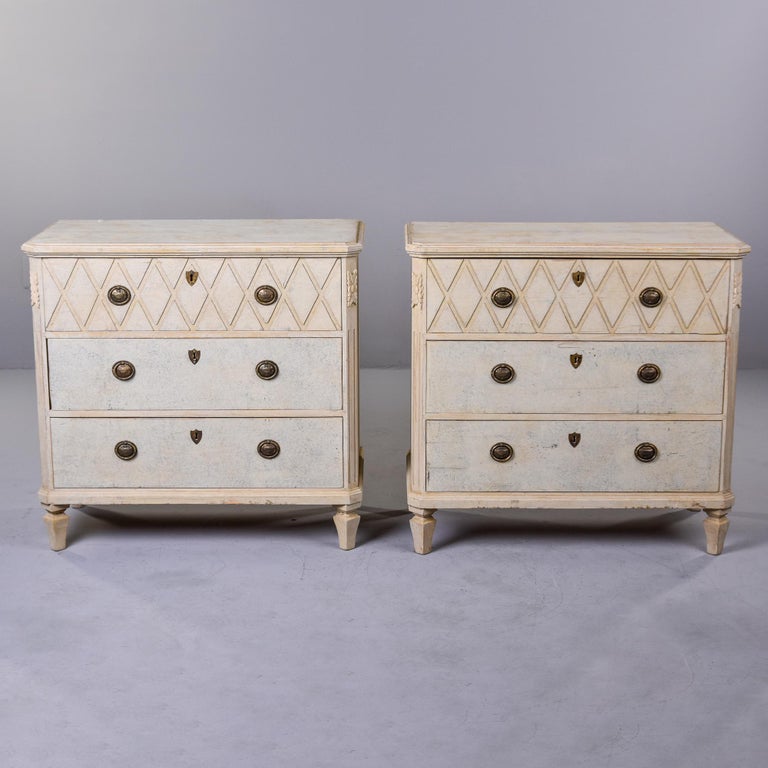 Pair 19th Century Swedish Bone Painted Three Drawer Chests For Sale at ...