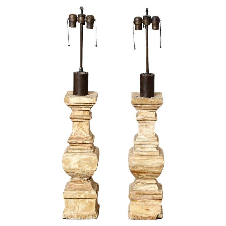Pair 19th Century Alabaster Baluster Lamps For Sale at 1stDibs