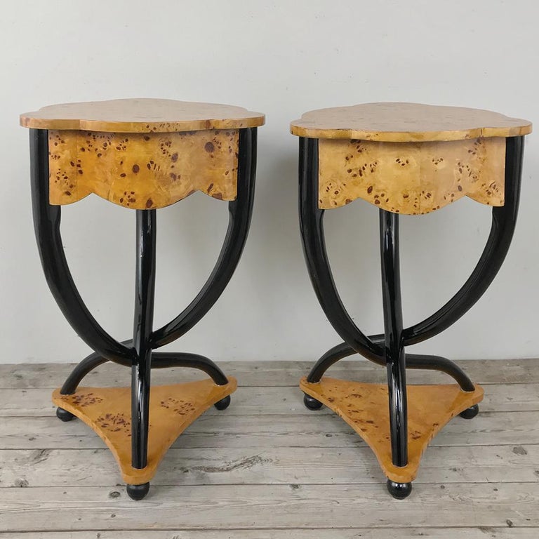 Pair of Midcentury Biedermeier Burl Wood Trefoil End Tables at 1stDibs