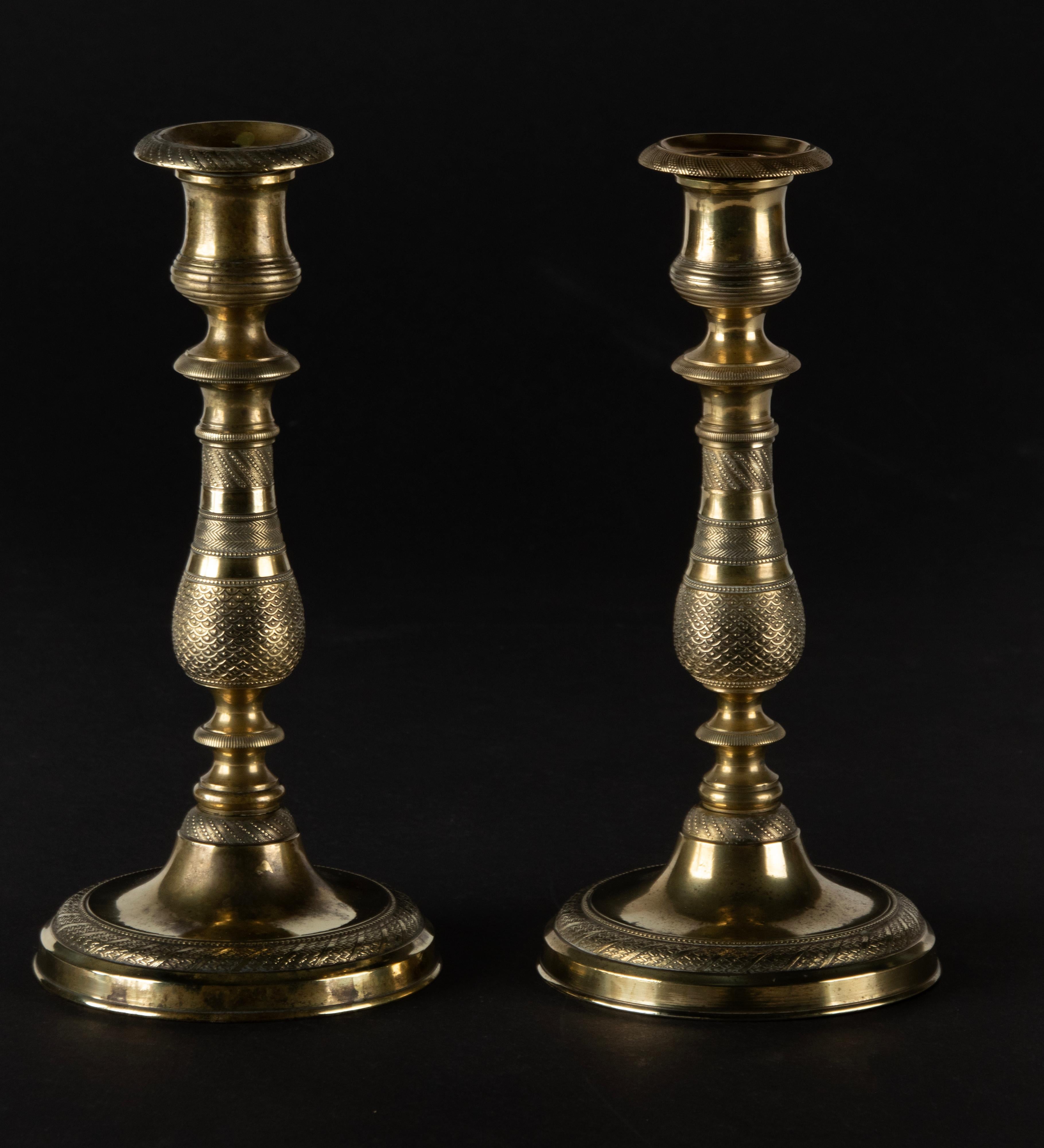 Pair 19th Century Brass Louis XVI Style Candlesticks at 1stDibs