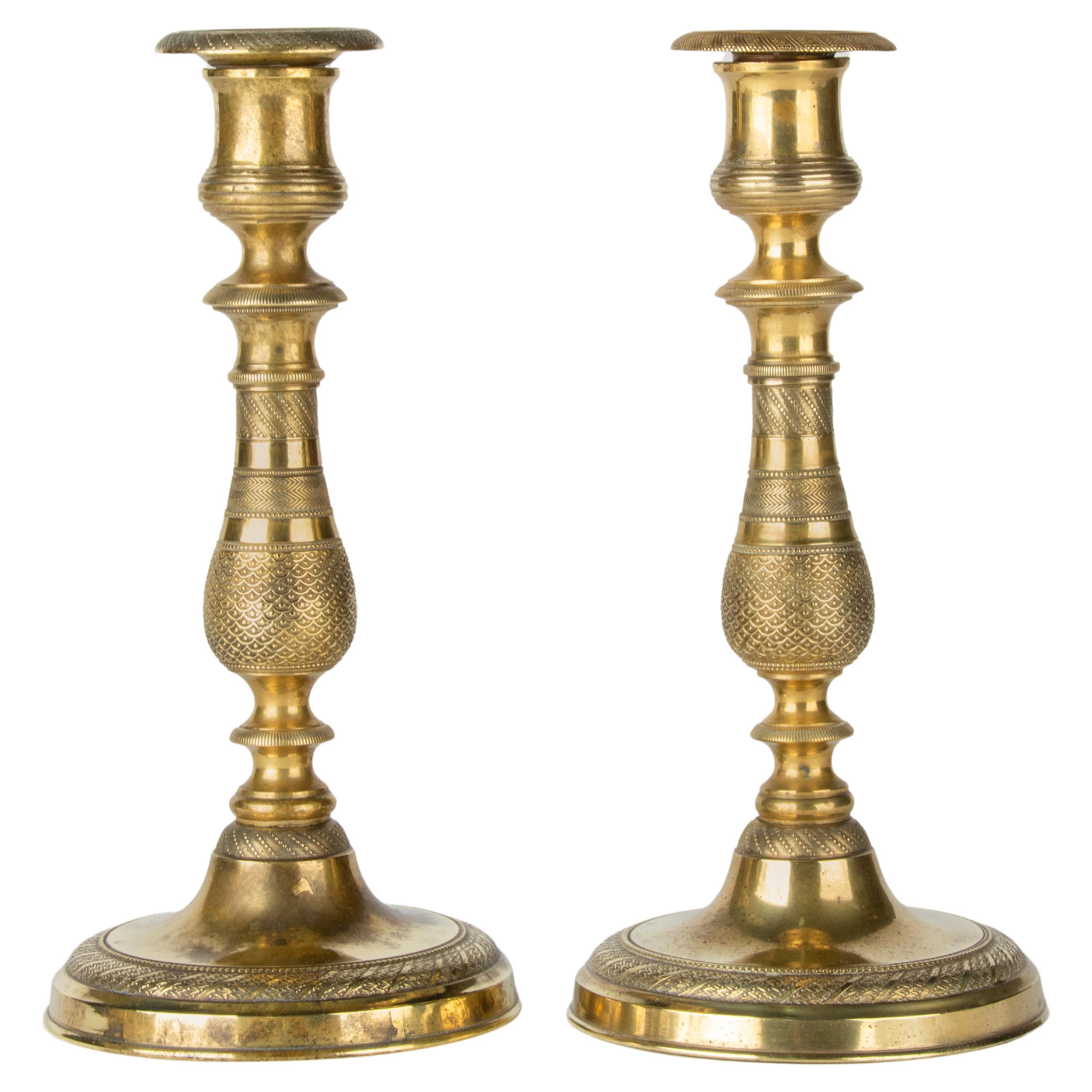 Pair 19th Century Brass Louis XVI Style Candlesticks For Sale at 1stDibs