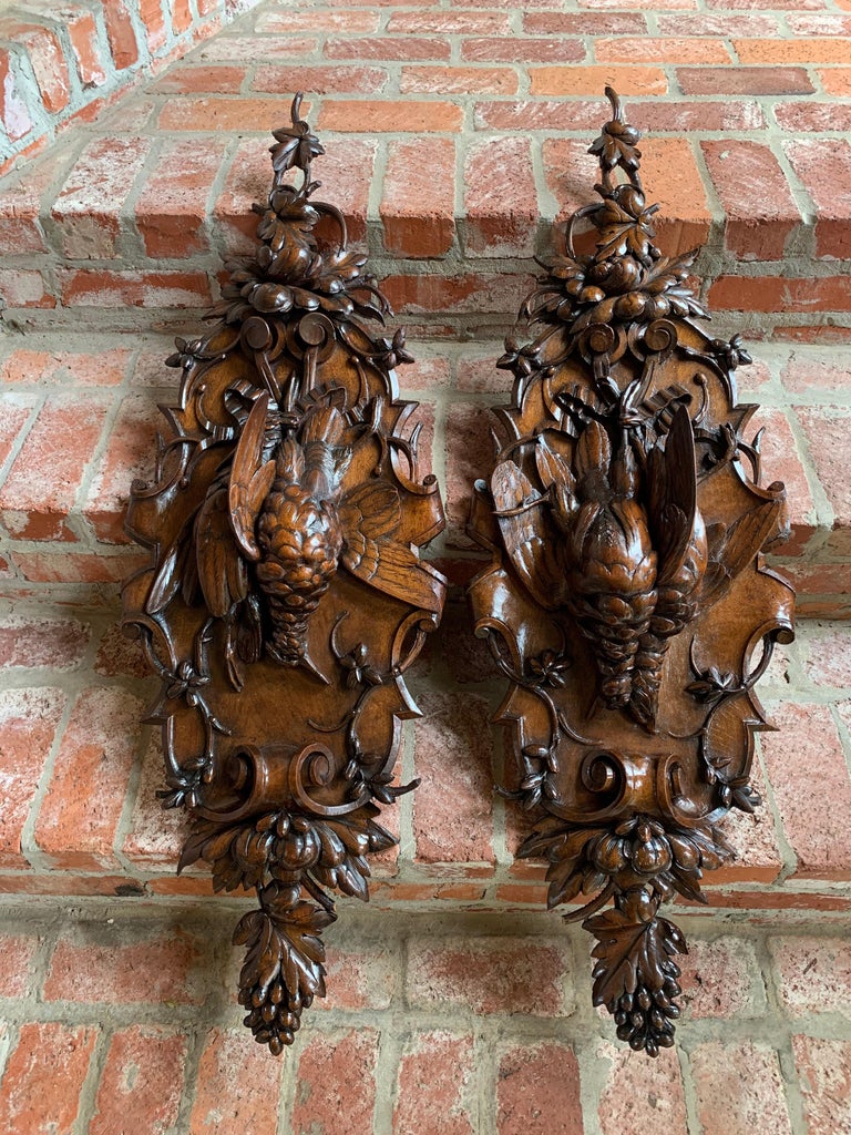 Pair 19th Century Carved Black Forest Game Trophy Wall Plaque Swiss ...