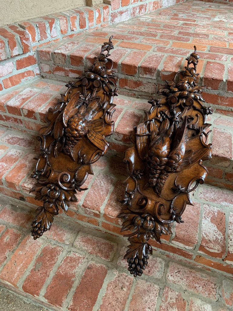 Pair 19th Century Carved Black Forest Game Trophy Wall Plaque Swiss ...