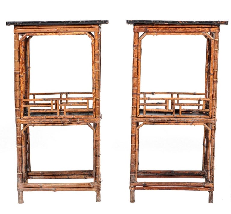 Pair 19th Century Chinese Tall Bamboo Side Tables For Sale at 1stDibs