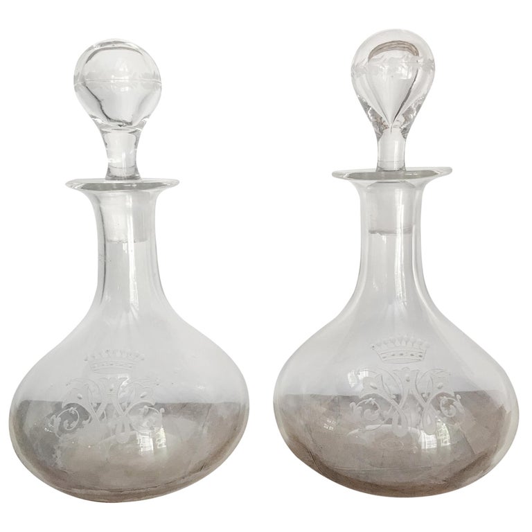 Pair of 19th Century Crystal Carafes/Decanters For Sale at 1stDibs