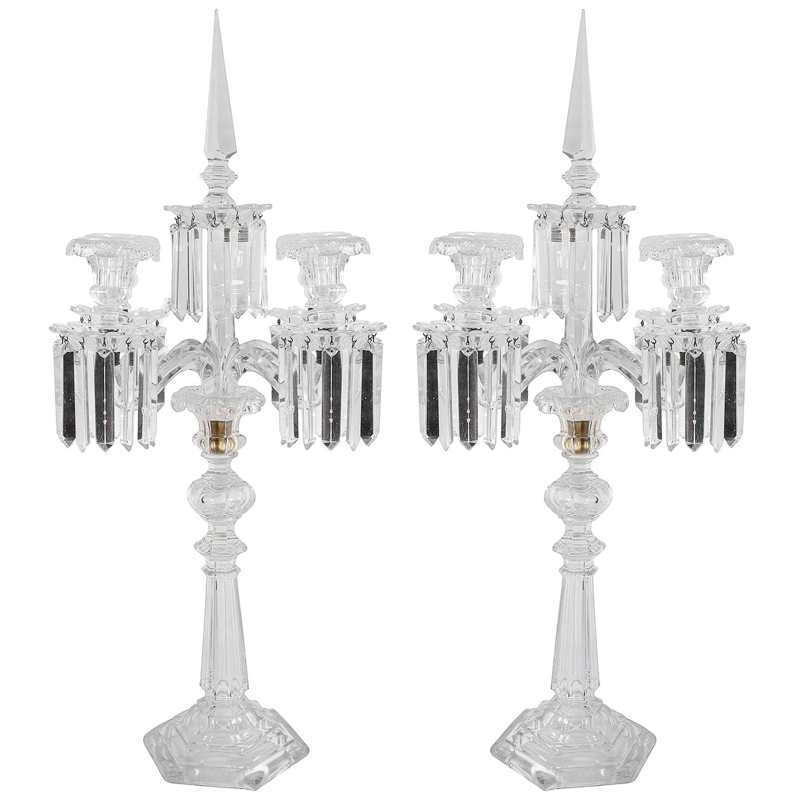 Pair of Cut Glass Candelabras For Sale at 1stDibs