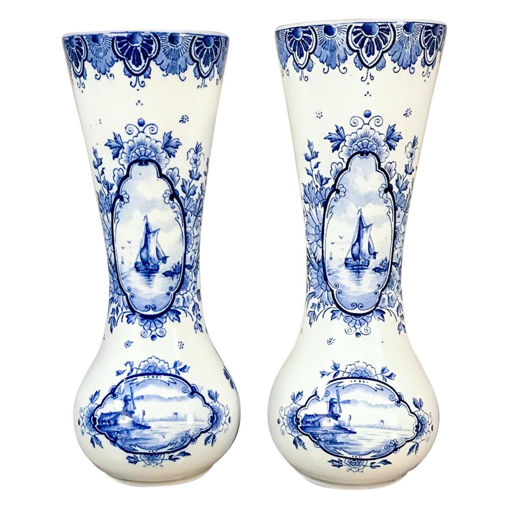 Pair 19th Century Dutch Blue and White Vases at 1stDibs