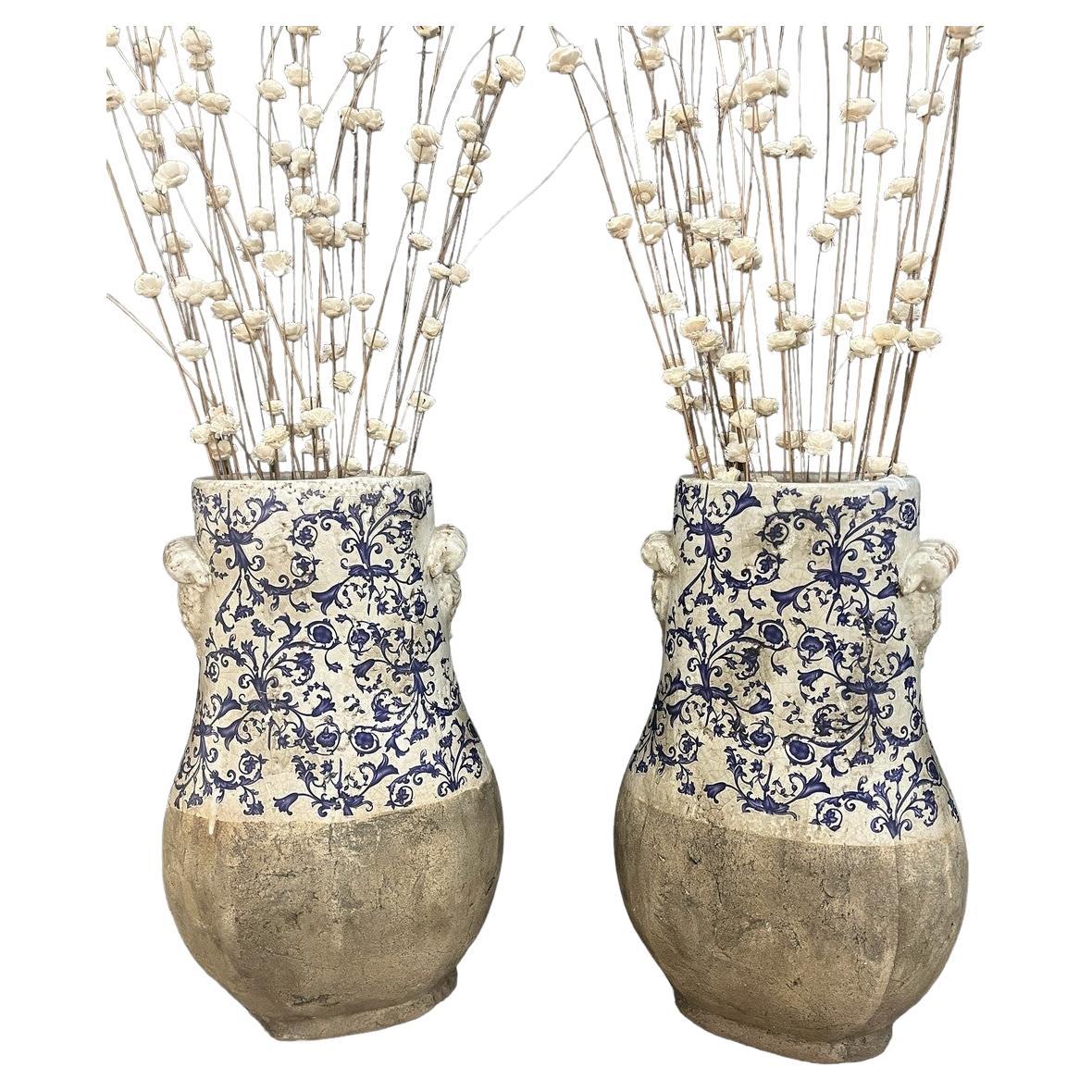 Pair 19th Century Dutch Earthenware Vases For Sale at 1stDibs