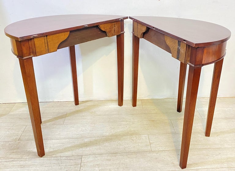 Pair 19th Century English Mahogany Demi Lune Console Tables / Center ...