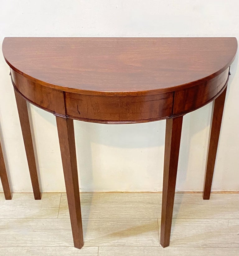 Pair 19th Century English Mahogany Demi Lune Console Tables / Center ...