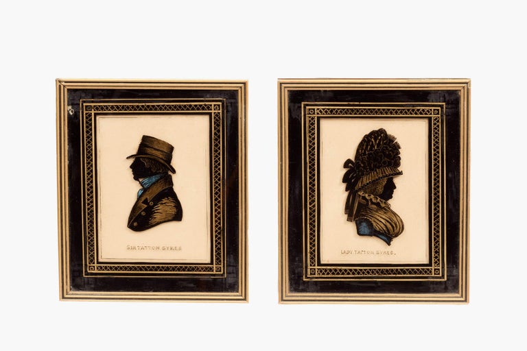 Pair 19th Century English Miniature Silhouettes Depicting Sir and Lady ...