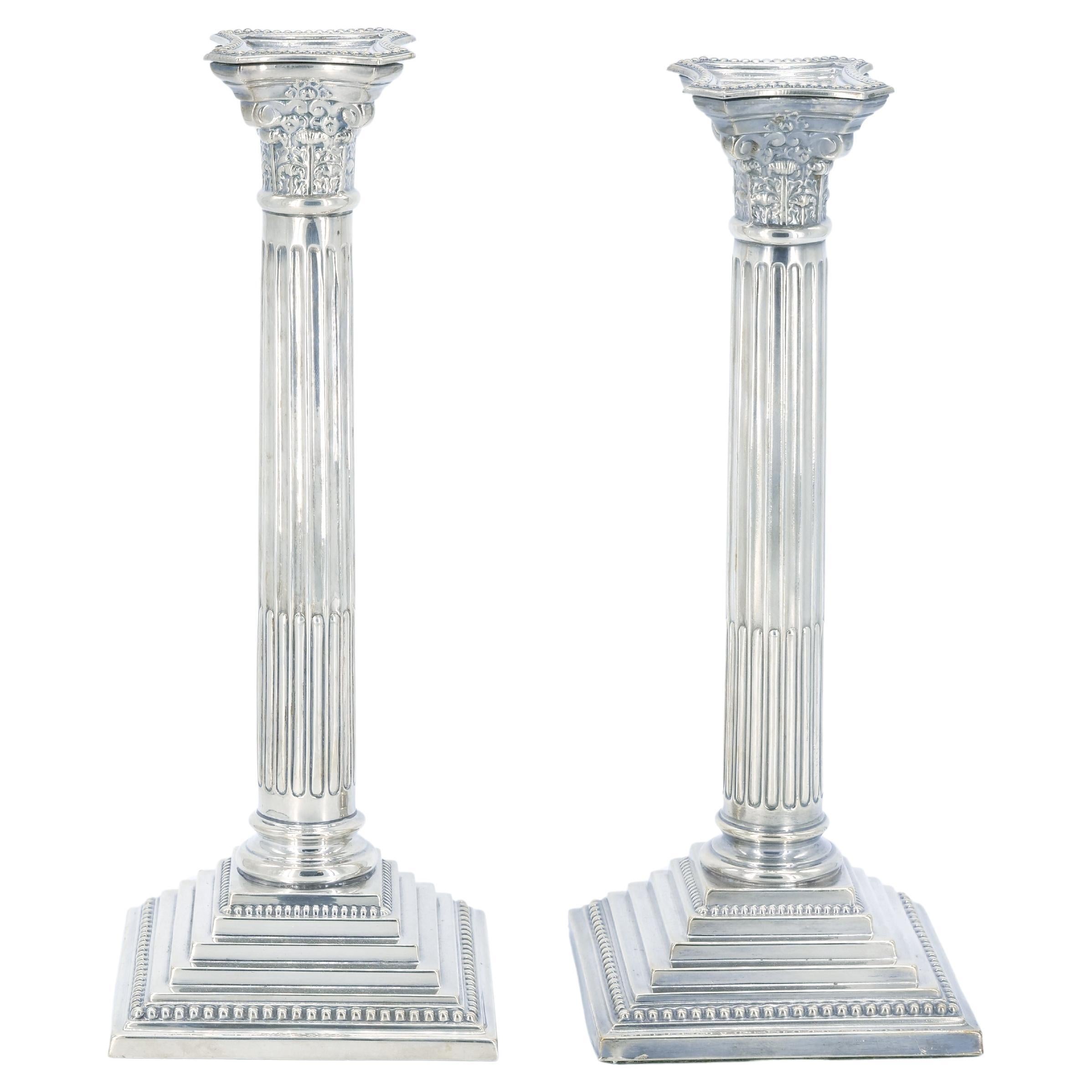 Pair 19th Century Portuguese Silverplated and Glass Column Form ...