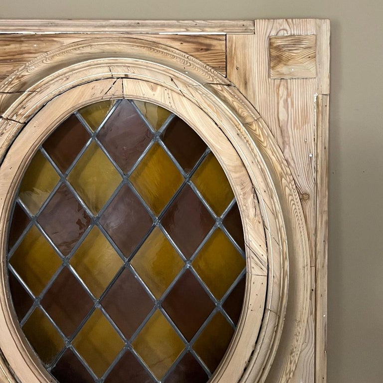 Pair 19th Century Framed Oval Stained Glass Windows For Sale at 1stDibs