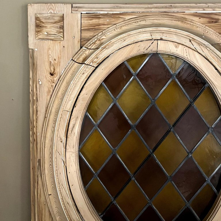 Pair 19th Century Framed Oval Stained Glass Windows For Sale at 1stDibs