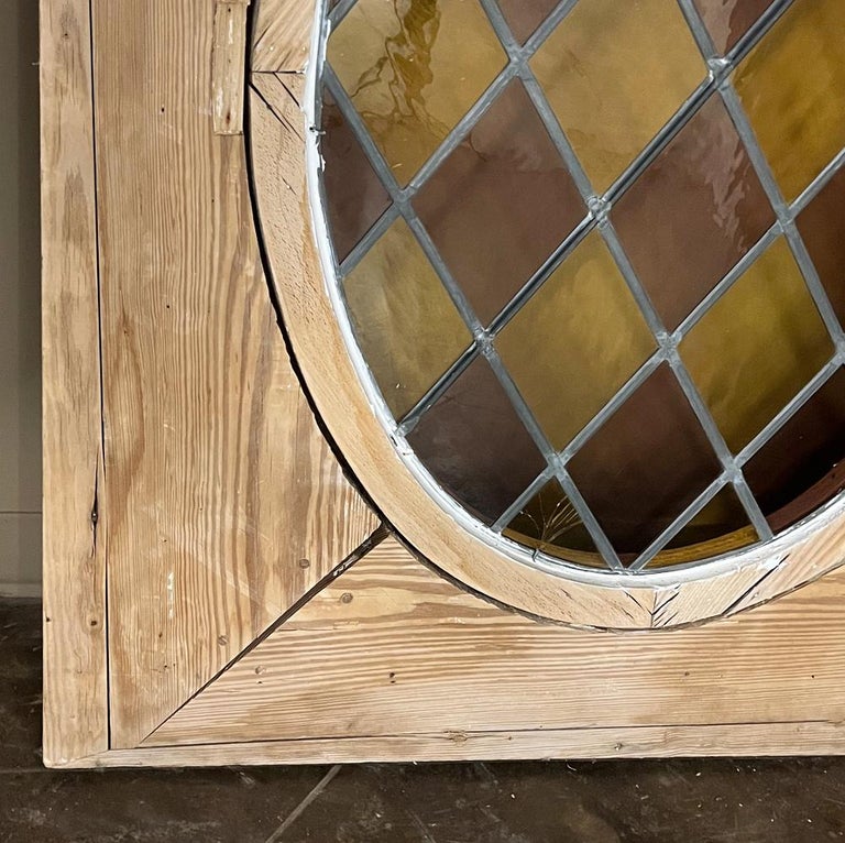 Pair 19th Century Framed Oval Stained Glass Windows For Sale at 1stDibs