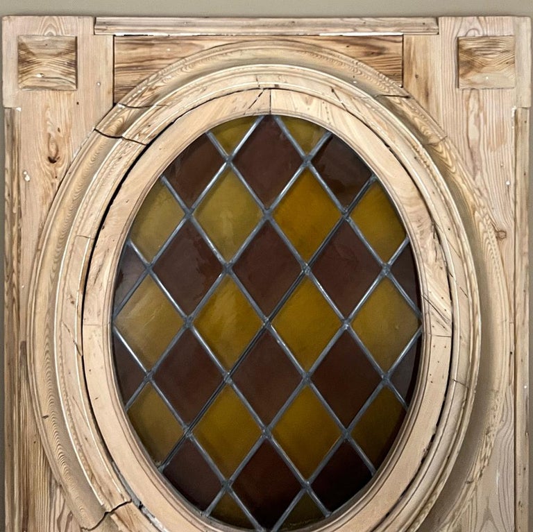 Pair 19th Century Framed Oval Stained Glass Windows For Sale at 1stDibs