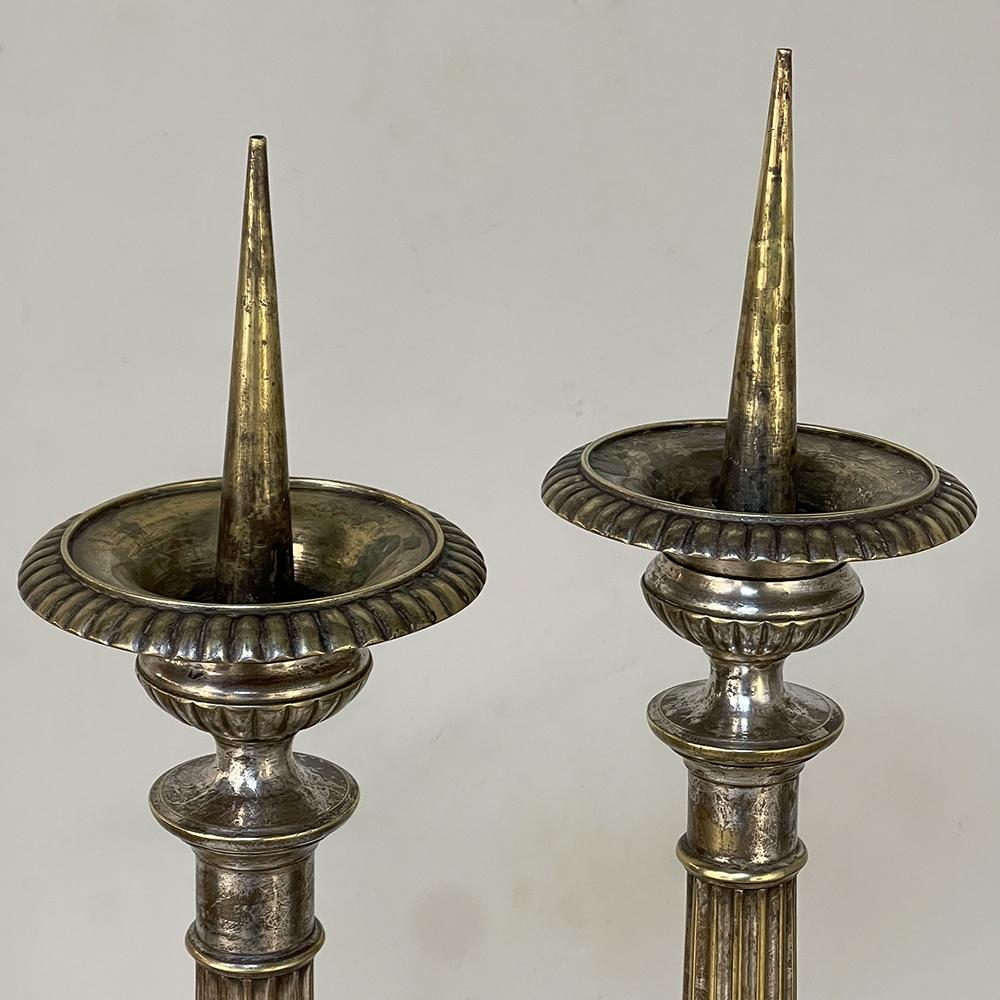 Pair 19th Century French Cast Brass Altar Candlesticks For Sale at 1stDibs