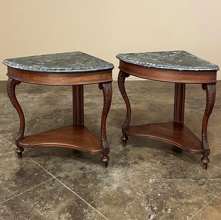 Pair 19th Century French Faux Marble Top Corner Consoles For Sale at ...