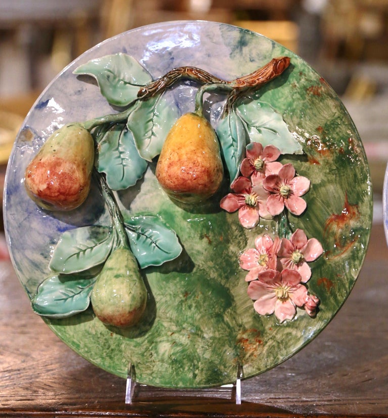 Pair 19th Century French Hand-Painted Longchamp Faience Barbotine Wall ...