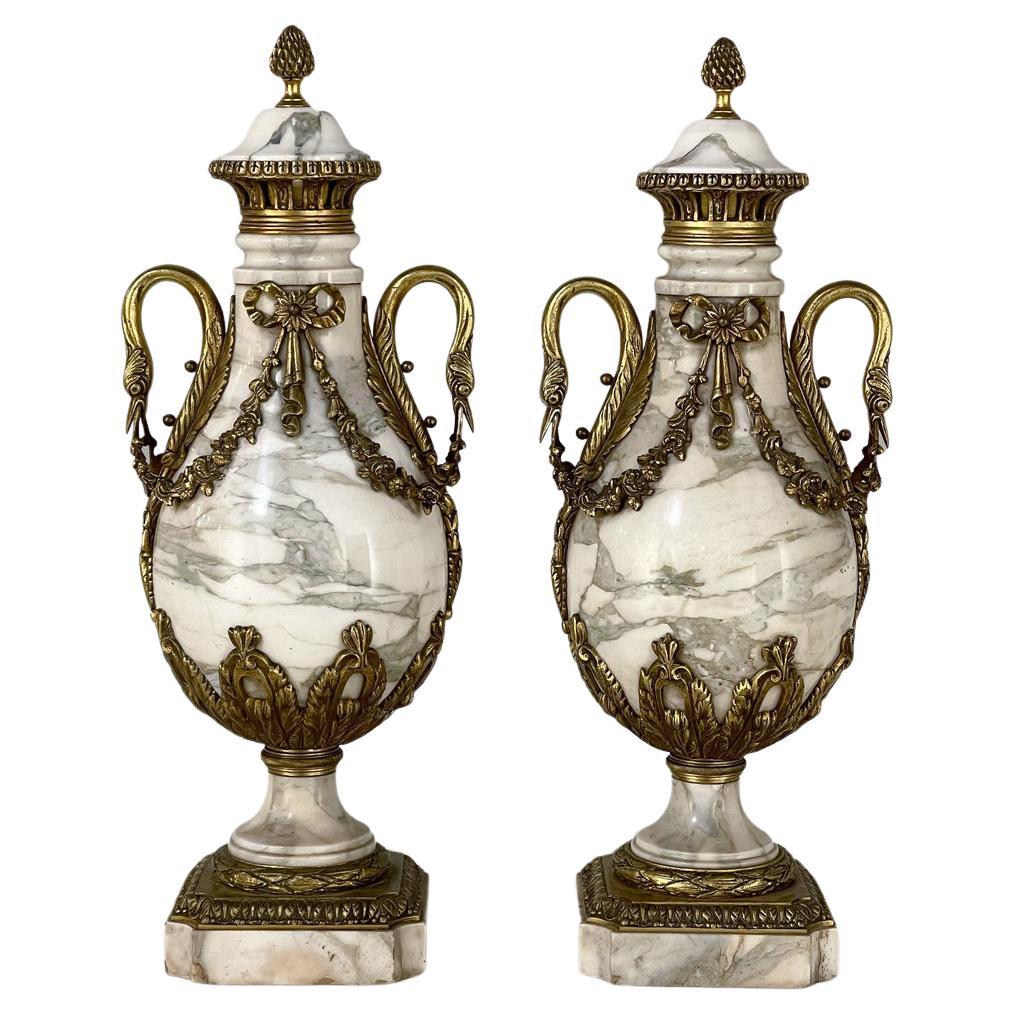 Pair of 19th Century French Louis XVI Marble and Bronze Cassolettes For ...