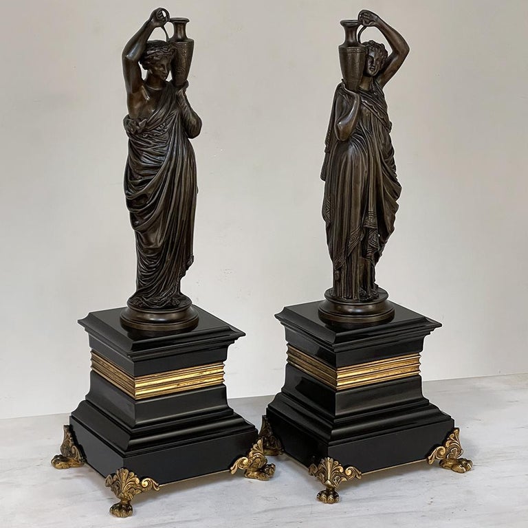 Pair 19th Century French Neoclassical Bronze Statutes on Footed Slate ...