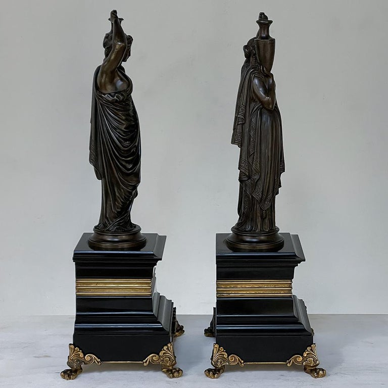 Pair 19th Century French Neoclassical Bronze Statutes on Footed Slate ...