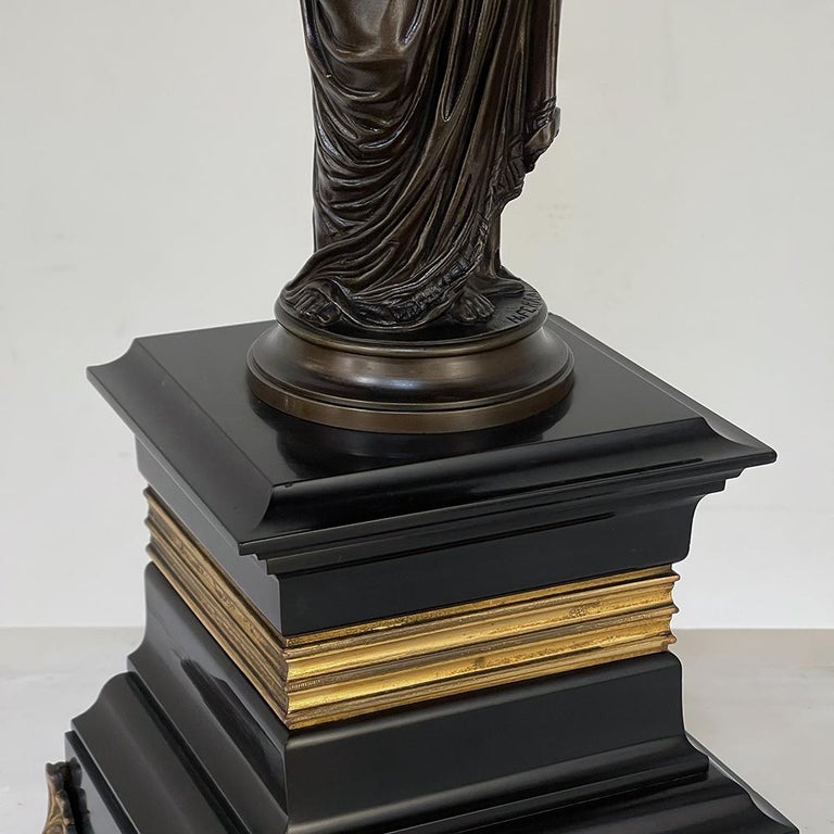 Pair 19th Century French Neoclassical Bronze Statutes on Footed Slate ...