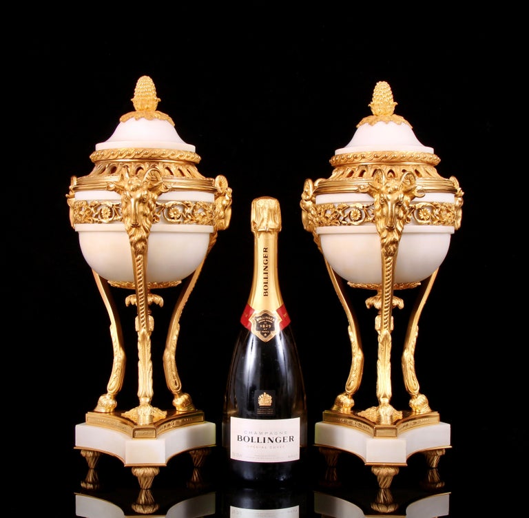 Pair 19th Century Gilt Bronze and Marble Lidded Vases For Sale at 1stDibs