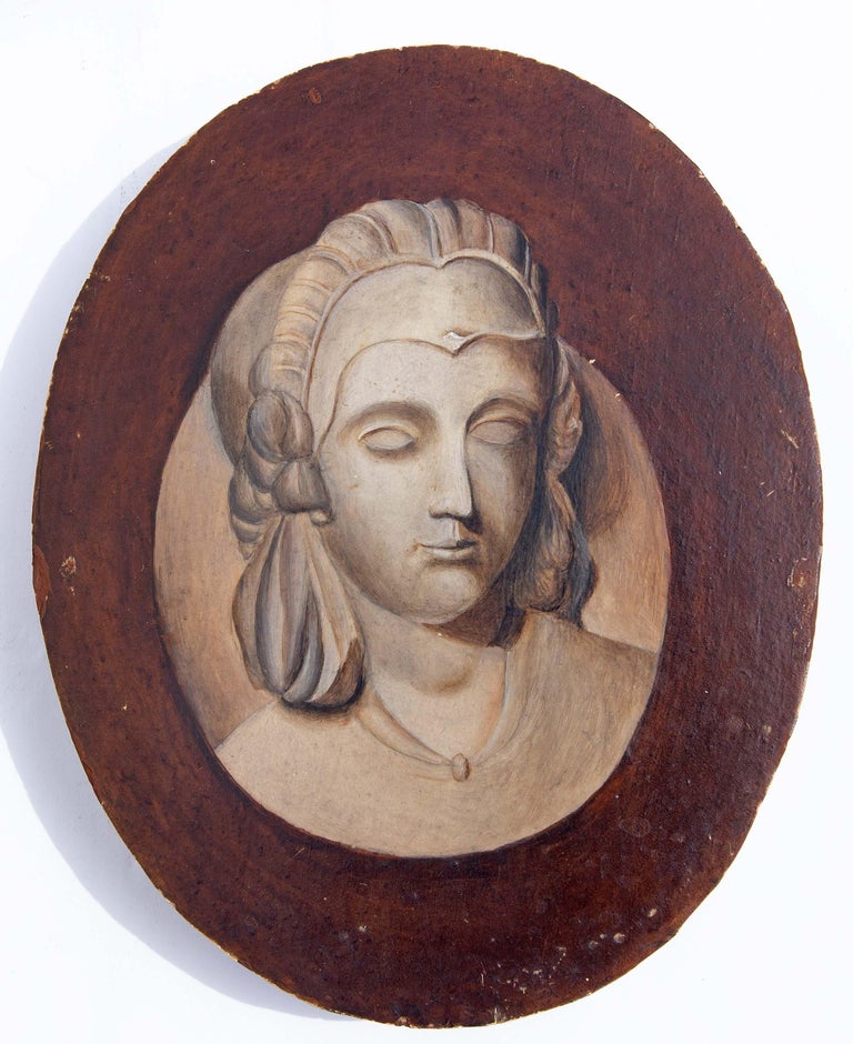 Pair 19th Century Grisaille Portrait Paintings on Wood Panels For Sale ...