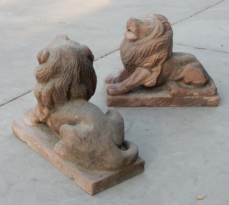 Pair of 19th Century Hand Carved Brownstone Garden Lions Statues For ...
