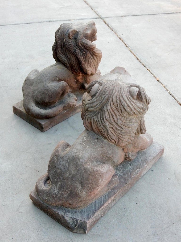 Pair of 19th Century Hand Carved Brownstone Garden Lions Statues For ...
