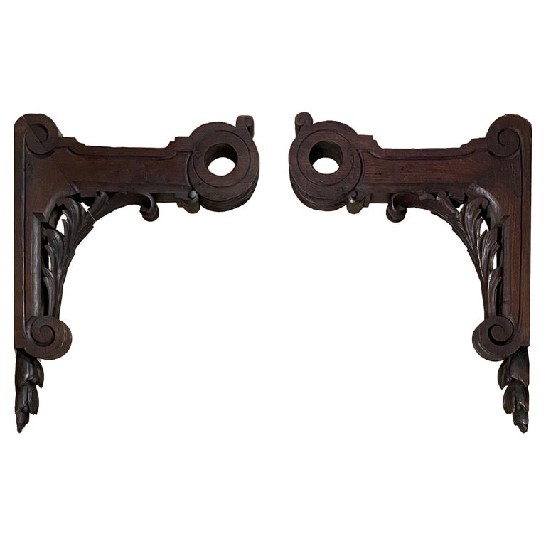Pair 19th Century Hand-Carved Corbels ~ Drapery Rod Holders For Sale at ...