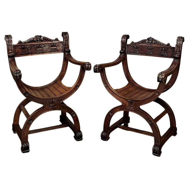 Pair 19th Century Italian Renaissance Armchairs ~ Dagoberts For Sale at 1stDibs