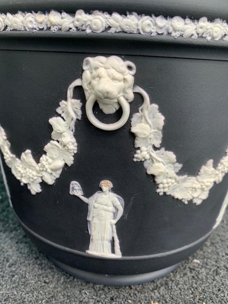 Pair of 19th Century Large Wedgwood Black Basalt Jasperware Cachepots ...