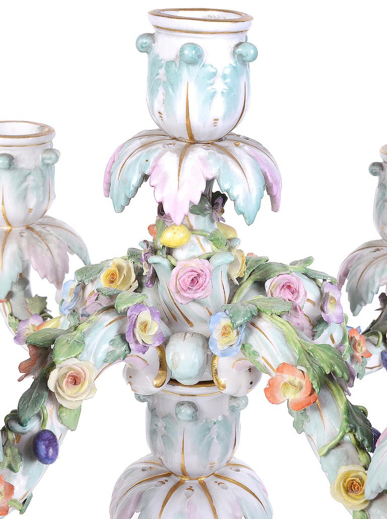 Pair of 19th Century Meissen Porcelain Candelabra For Sale at 1stDibs