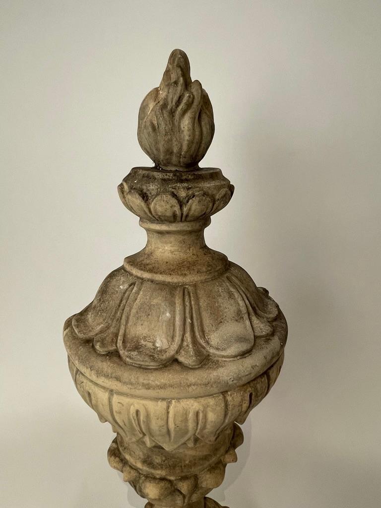 Pair 19th Century Neoclassical Style Italian Plaster Urns with Flame ...