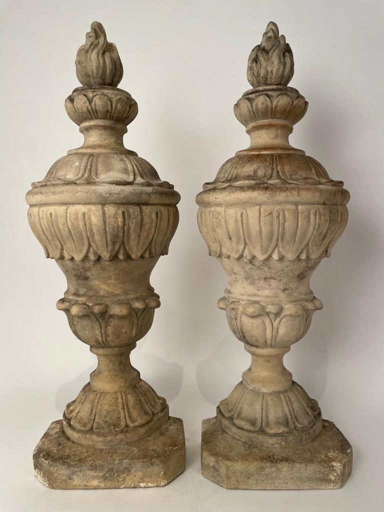 Pair 19th Century Neoclassical Style Italian Plaster Urns with Flame ...