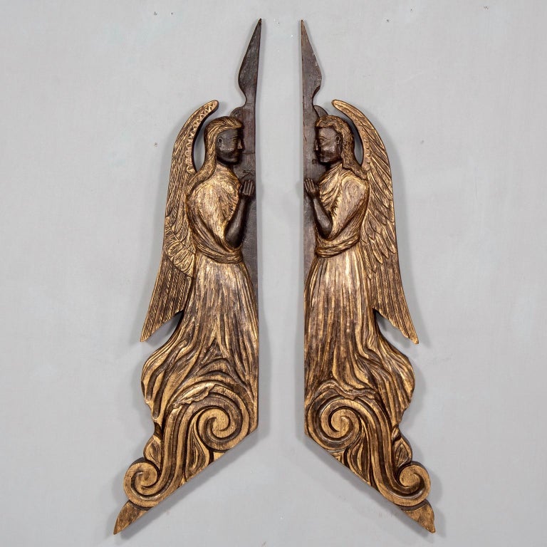 Pair of 19th Century Scottish Chip Carved Angels with Gilt Detail at ...