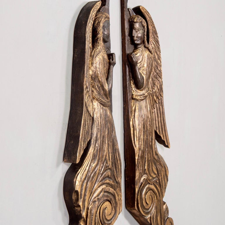 Pair of 19th Century Scottish Chip Carved Angels with Gilt Detail at ...