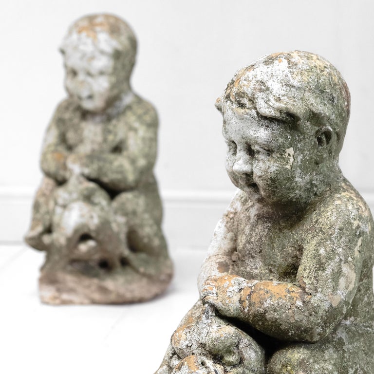 Pair Of 19th Century Terracotta Garden Statue Of Classical Putti