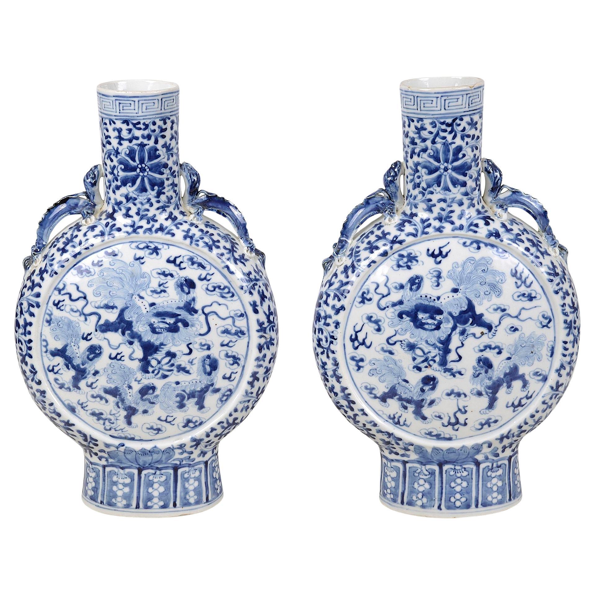 Pair 19th Chinese Moon flasks, 15" For Sale at 1stDibs