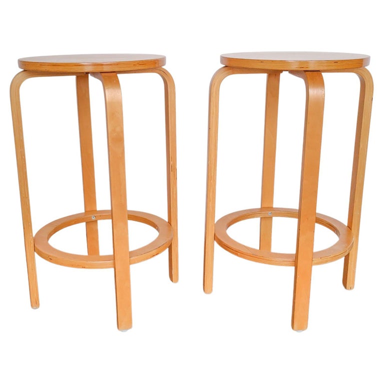 Pair (2) of Birch Bentwood Alvar Aalto Style Counter Stools Mid-Century ...
