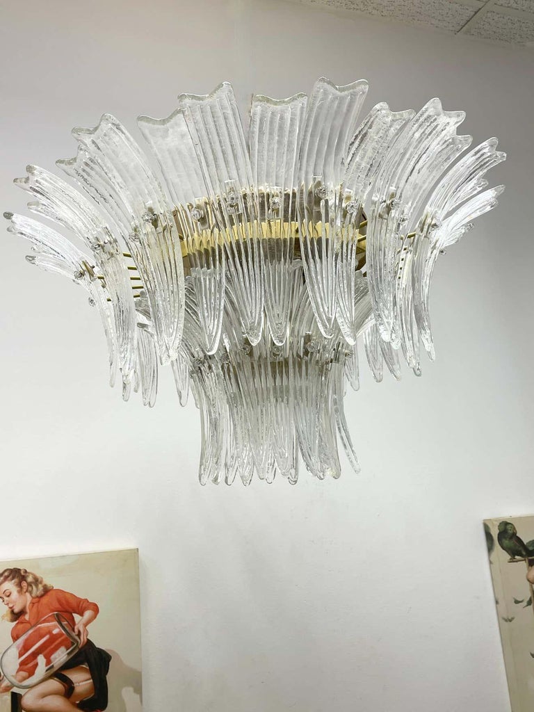 Pair 2 Tier Murano Glass Palmette Chandelier Flush Mount by Barovier Toso, Italy at 1stDibs