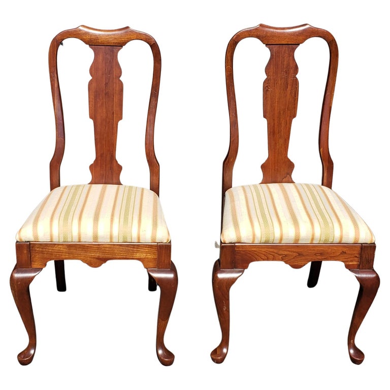 Pair 20th C. Pennsylvania House Cherry Upholstered Seat Queen Anne Side ...
