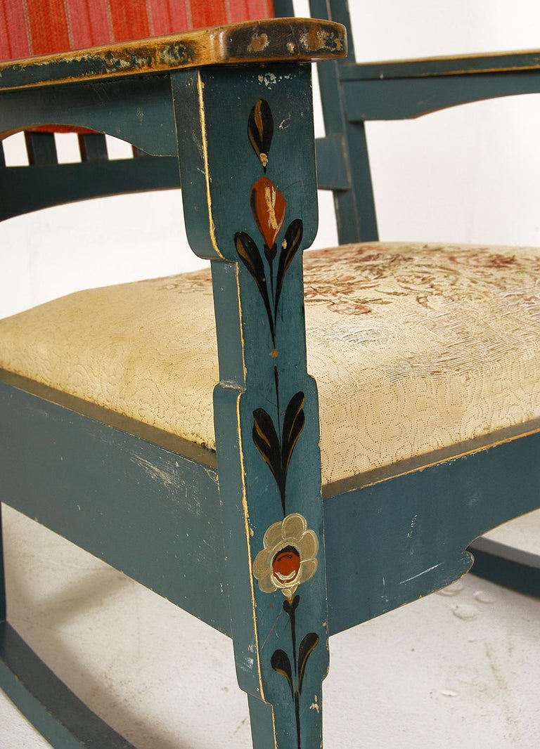 20th Century Swedish Dalarna Folk Art Painted Scandinavian Rocking ...
