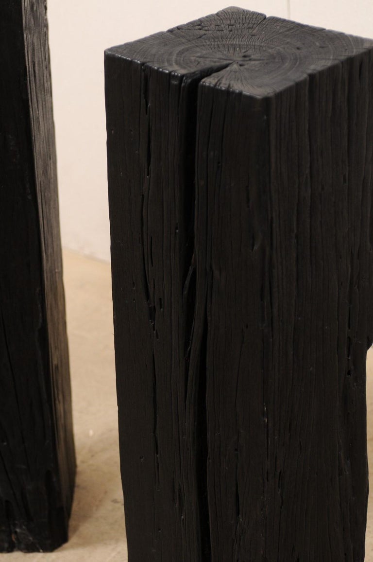 Pair of Tall Carbonized Wood Square Shaped Pedestals, Rich Black Color ...