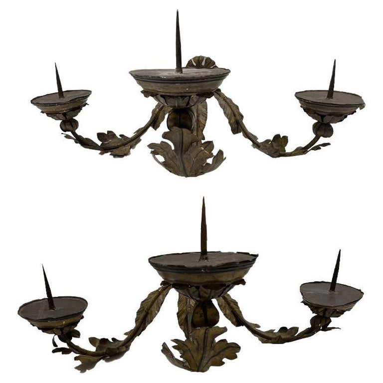 Pair of Sconces, 3 Arm, 18th Century For Sale at 1stDibs