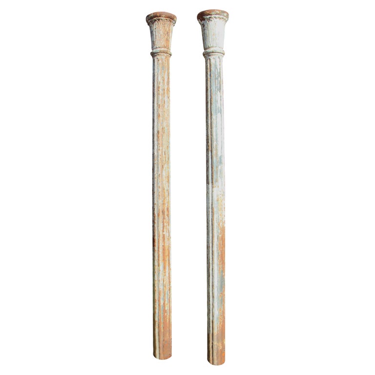 Pair Cast Iron Fluted Columns Capitals Acanthus Leaf Design For Sale at ...