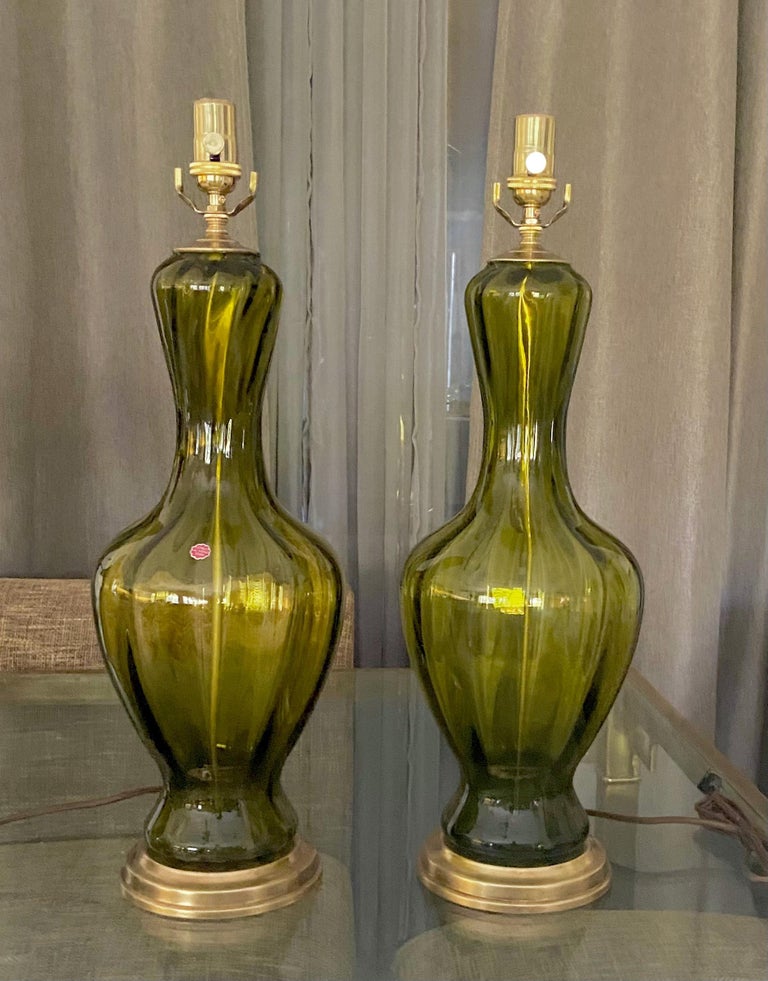 Pair Absinthe Coloured Murano Glass Lamps For Sale at 1stDibs